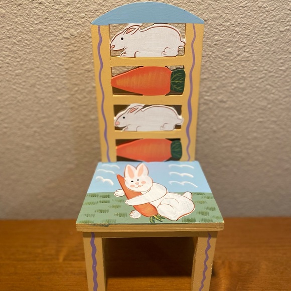 Holiday | Hand Painted Wooden Easter Chair Doll High Back Chair Bear ...